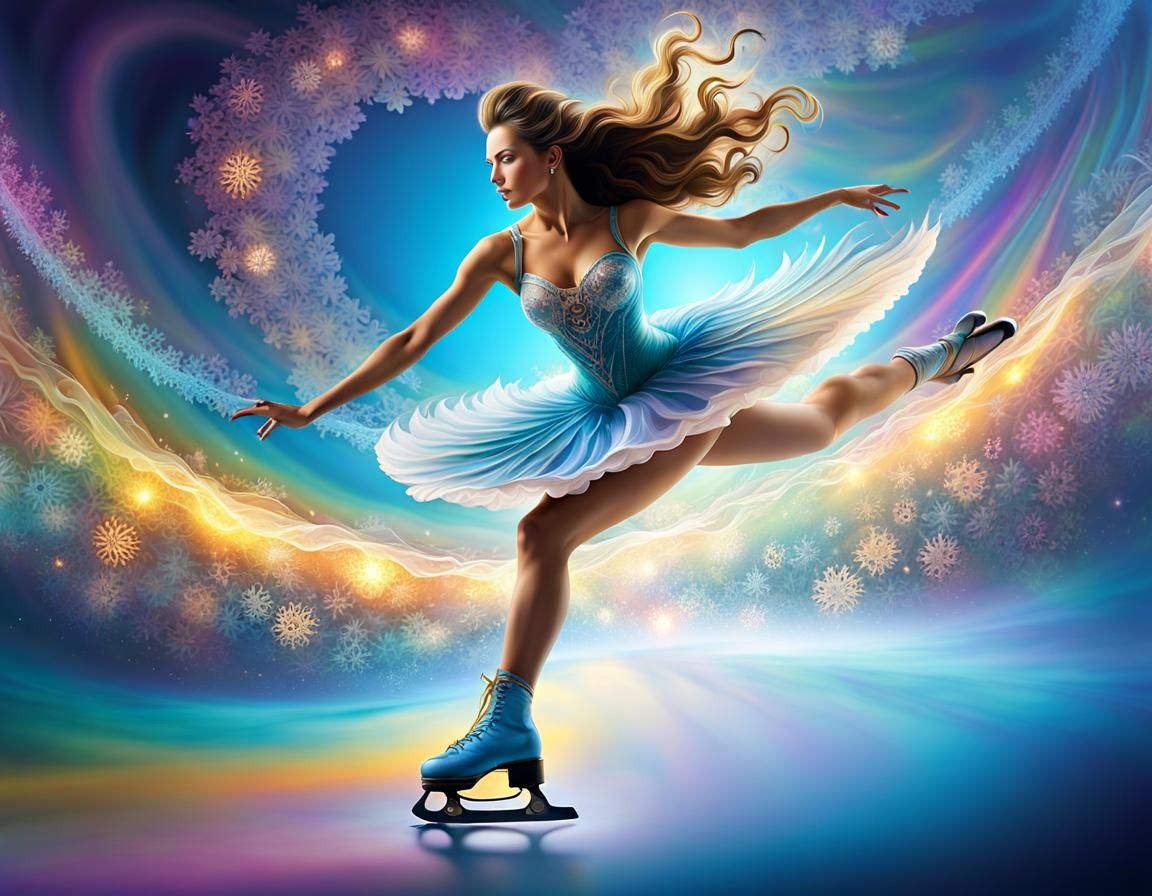 A beautiful skater in an ice skating ring, gliding like a ballerina ...