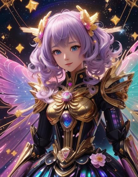 (hyper detailed shiny artwork of a beautiful robot magical girl with ...
