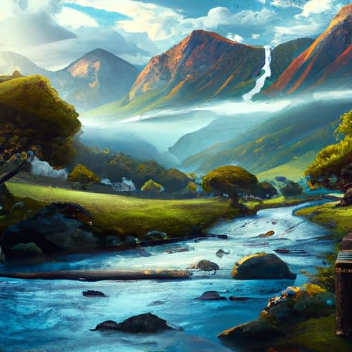 Beautiful realistic valley landscape oil matte painting on canvas,by ...