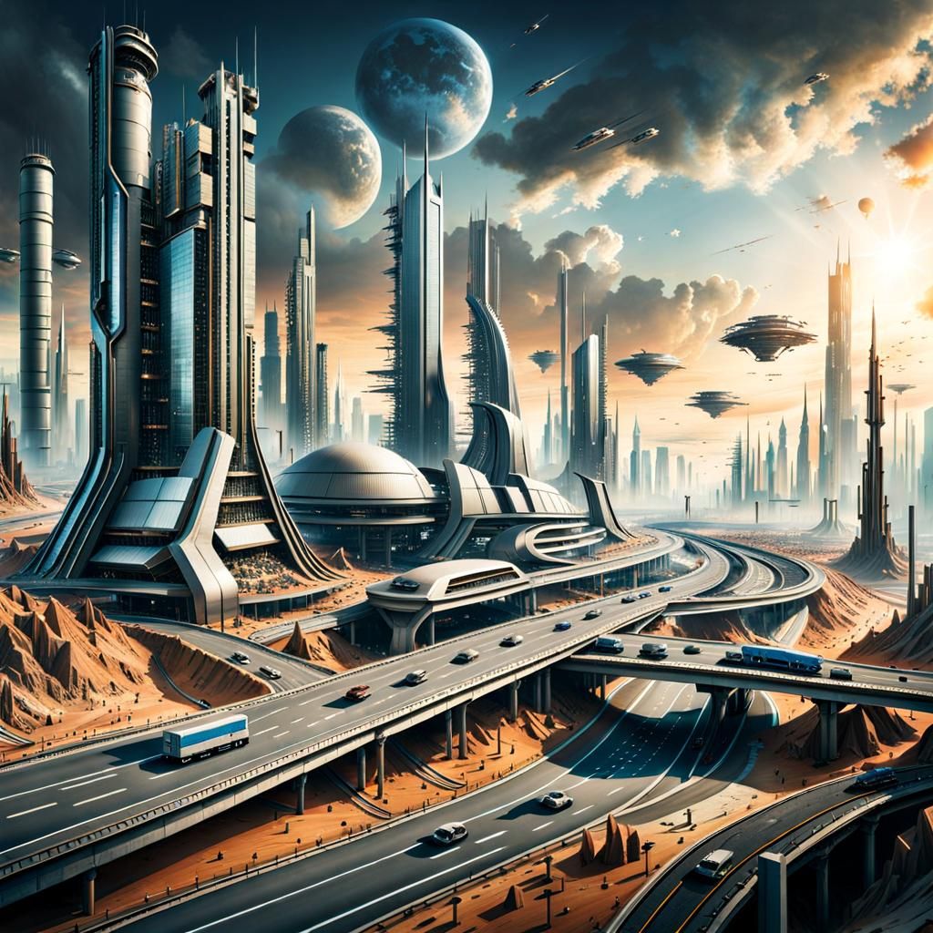 realistic wide view physically accurate post-Industrial waste land ...