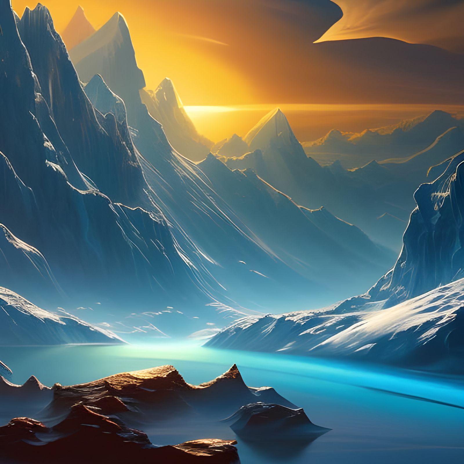 beautiful ice planet with mountains and seas seen from outer space. oil ...