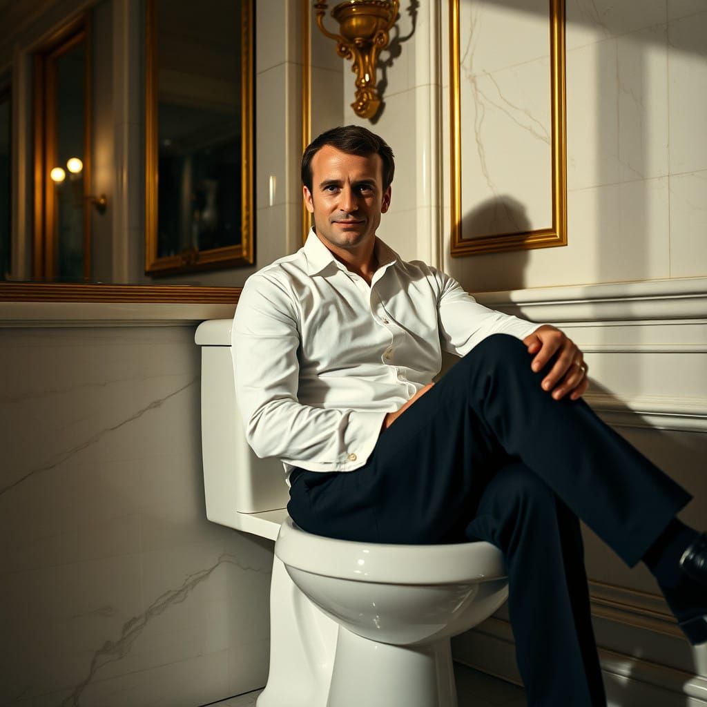 Macron sitting on the toilet - Luxurious Toilet Scene in H...