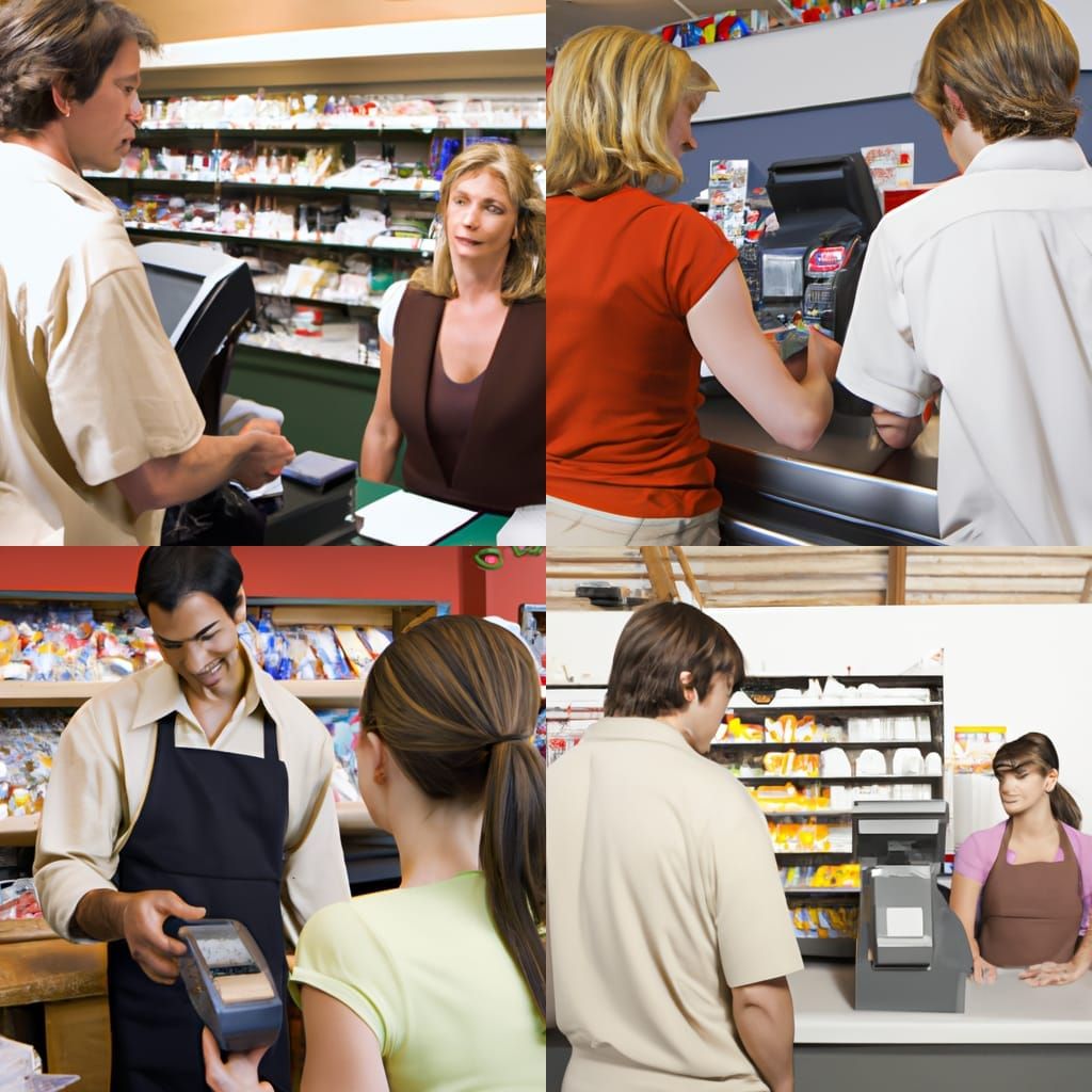 Man turning his back to a female cashier - AI Generated Artwork ...
