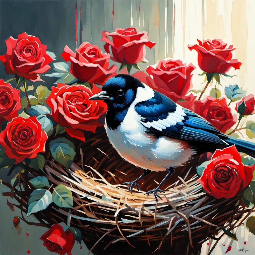 A Magpie on a nest - AI Generated Artwork - NightCafe Creator