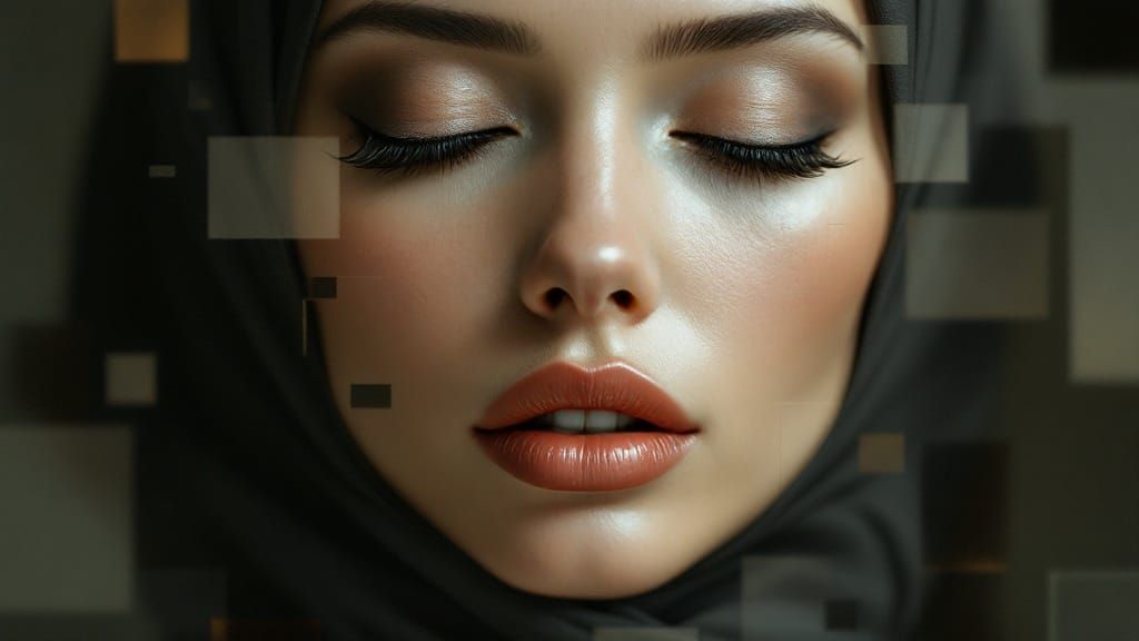 Beautiful Woman Portrait with Digital Collage Elem... - AI Art