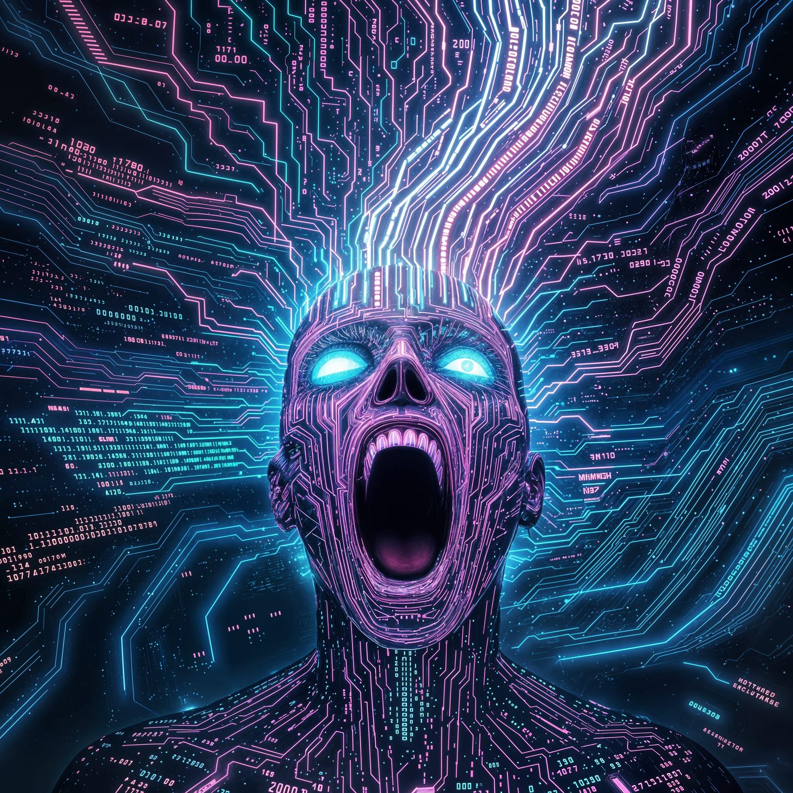 Humanoid Data Overload in Cyberpunk Digital Art - AI Art