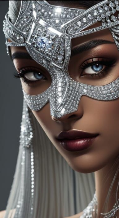 Female face with a mask of diamonds