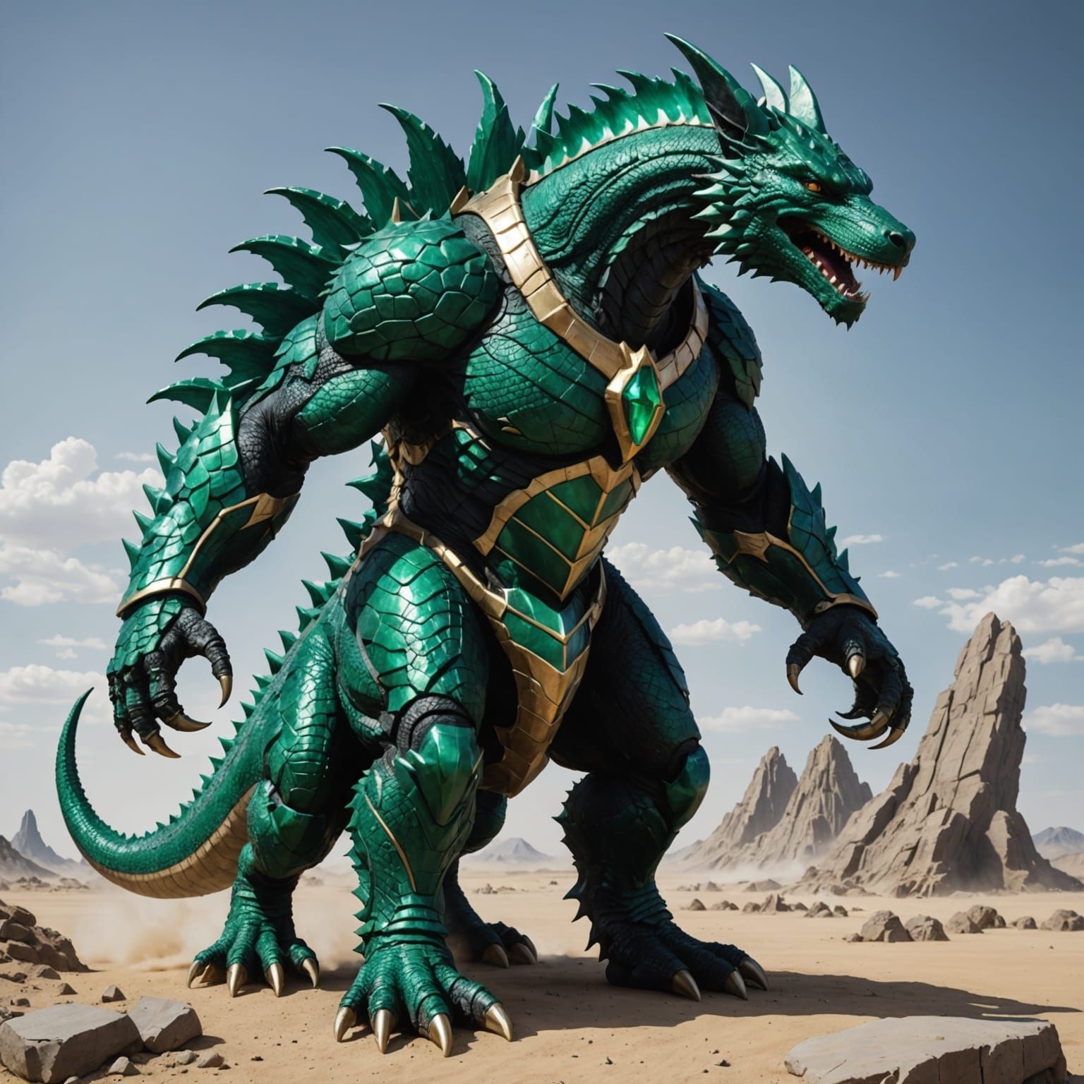 Emerald Anubis Dragon Meets Godzilla in Epic Battl... - AI Art