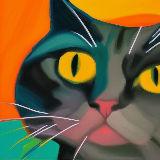 Goofy cat - Abstract Cat Illustration in Complementary Color...