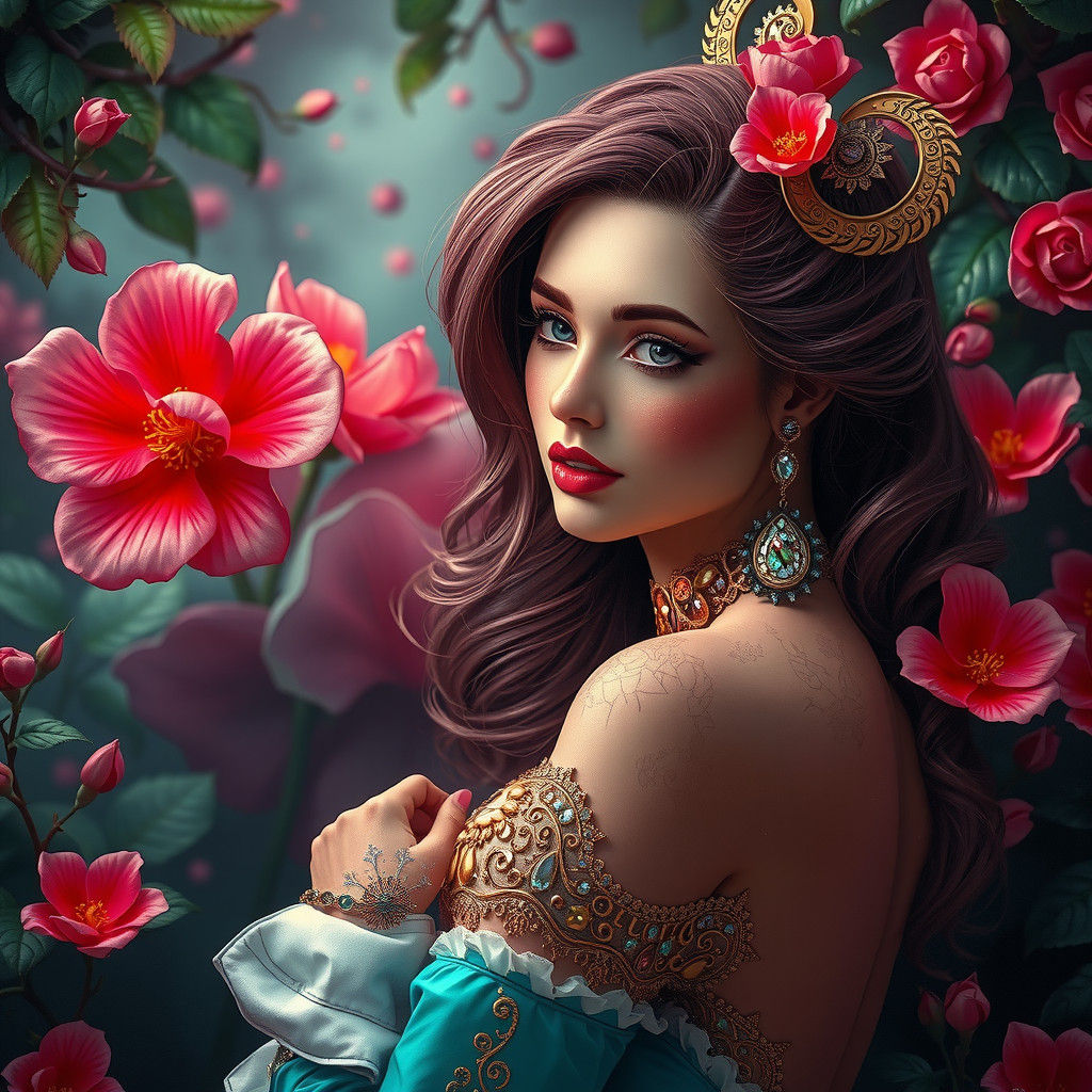 pin up - Surreal Pin-up Goddess in a Radiant Fantasy Rea...