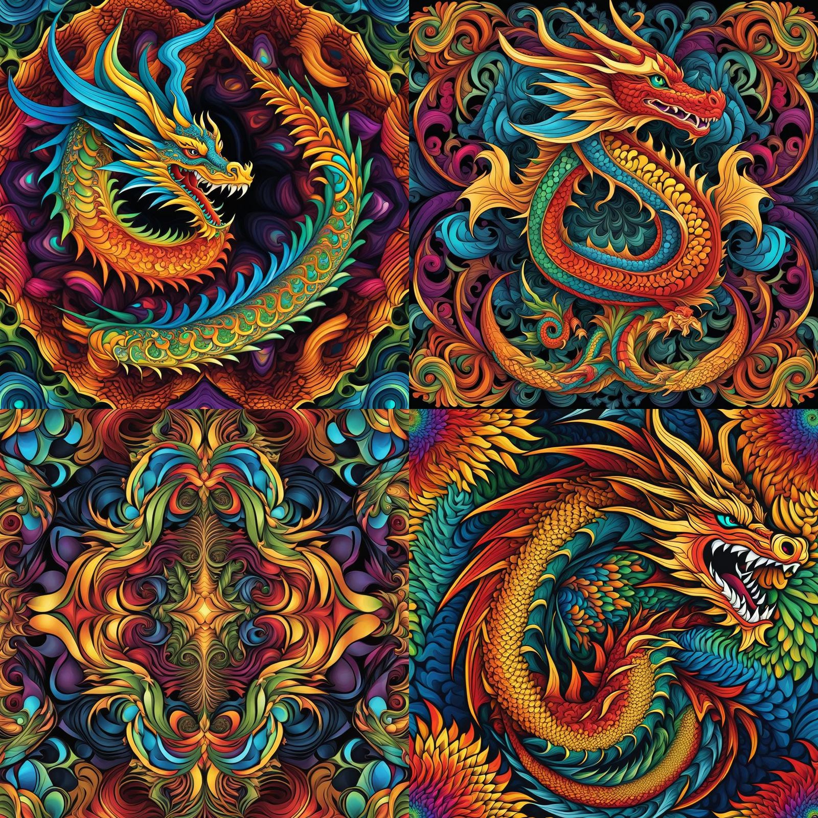 dragon, kaleidoscope of colors abstract vector fractal, wave function ...