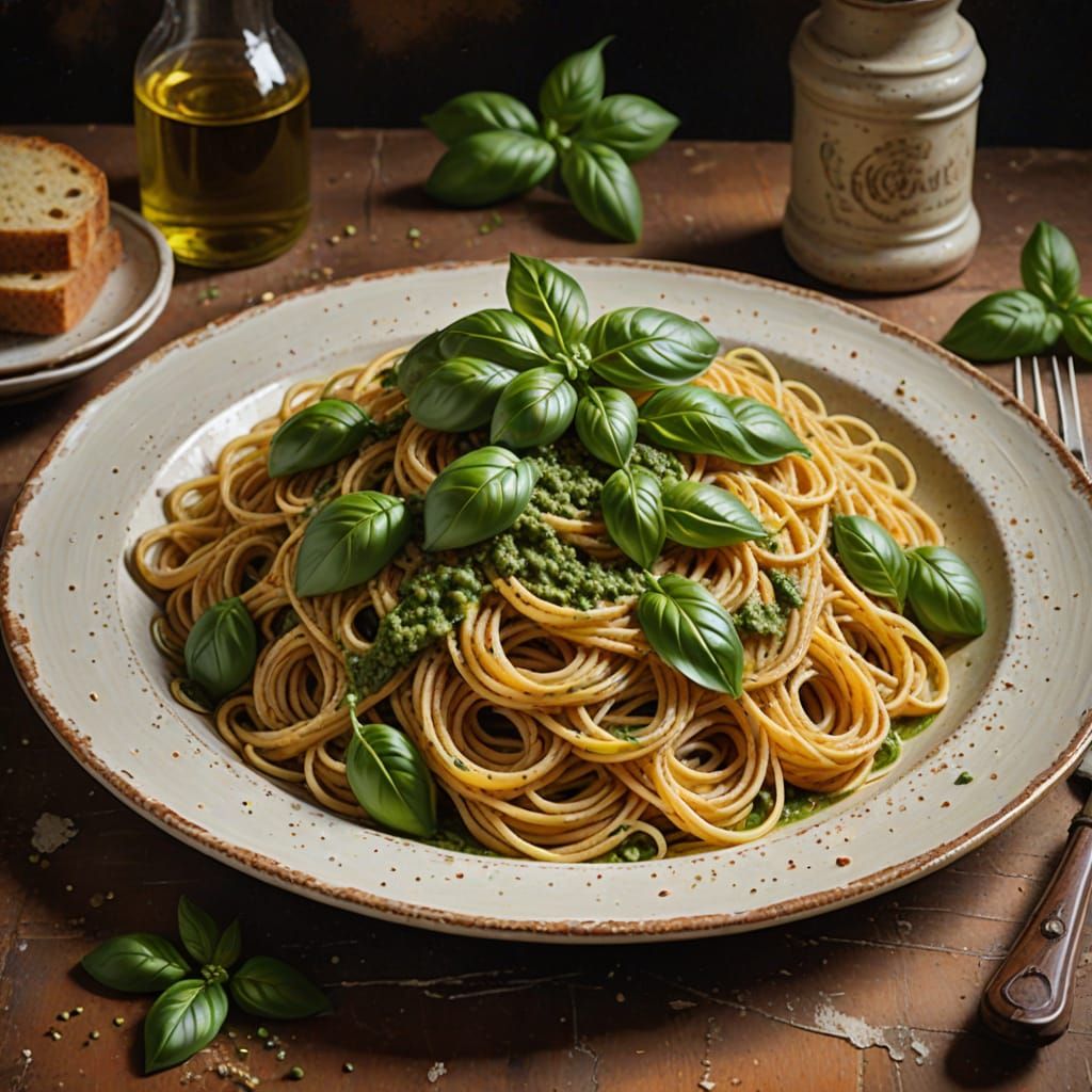 Pasta e pesto - Italian Renaissance-Style Still Life with Fr...