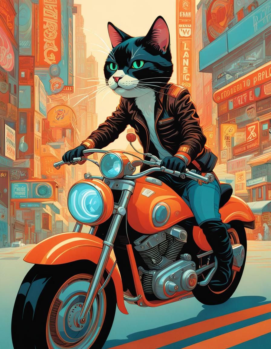 Biker Cat 1 - AI Generated Artwork - NightCafe Creator