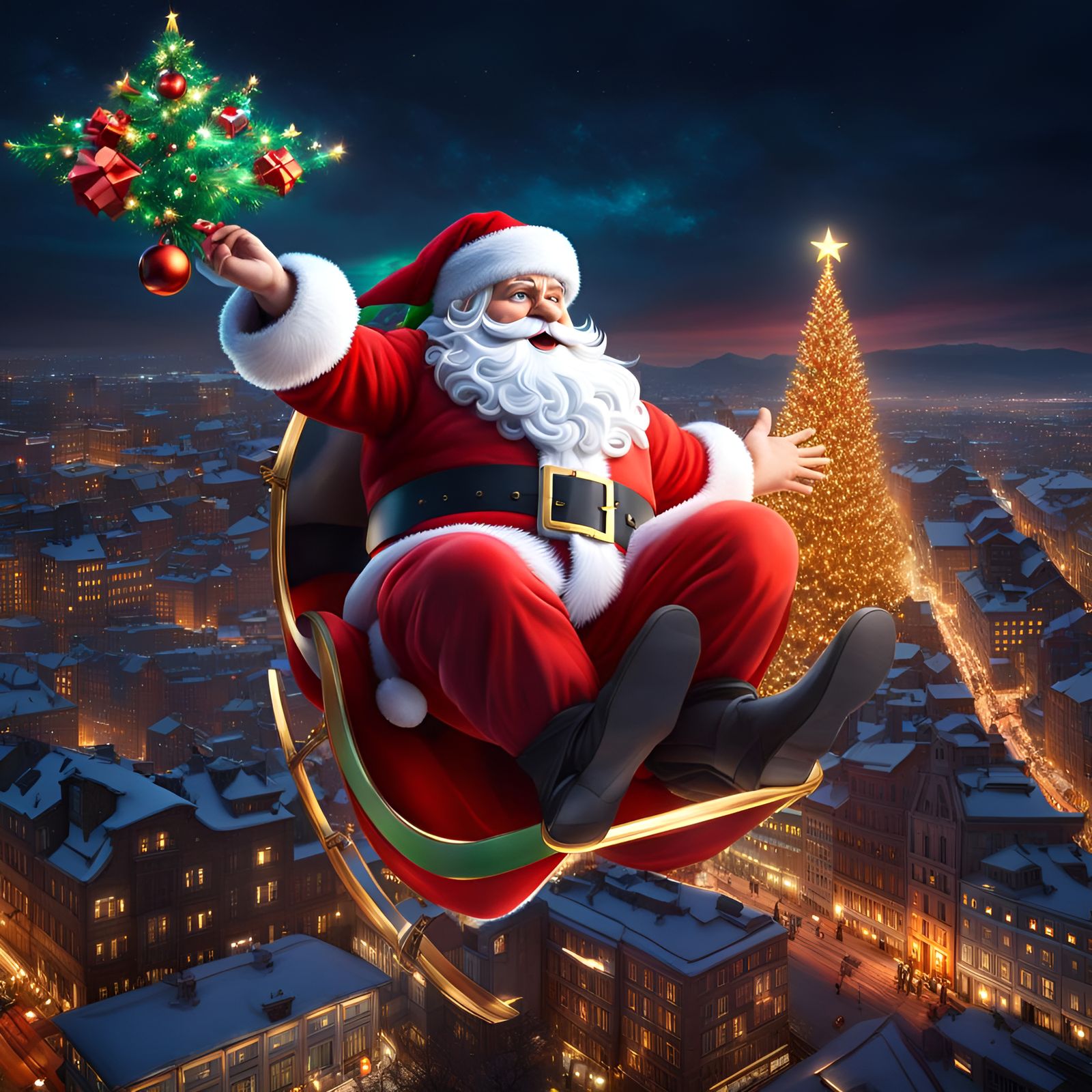 Santa Over The City - AI Generated Artwork - NightCafe Creator