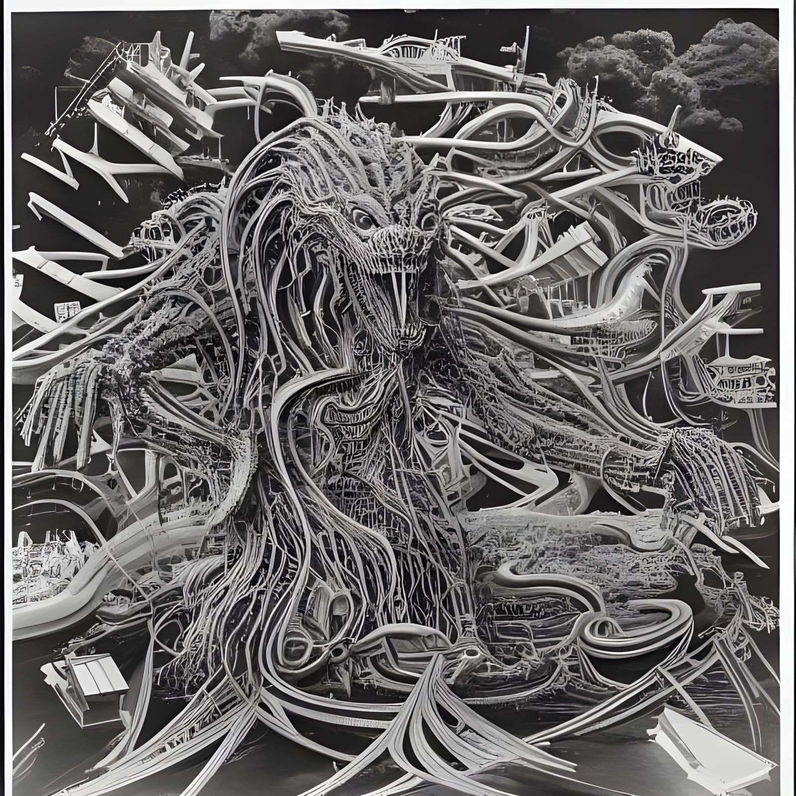 The intricate chaos eating colossal creature of the universe, 1952 - AI ...
