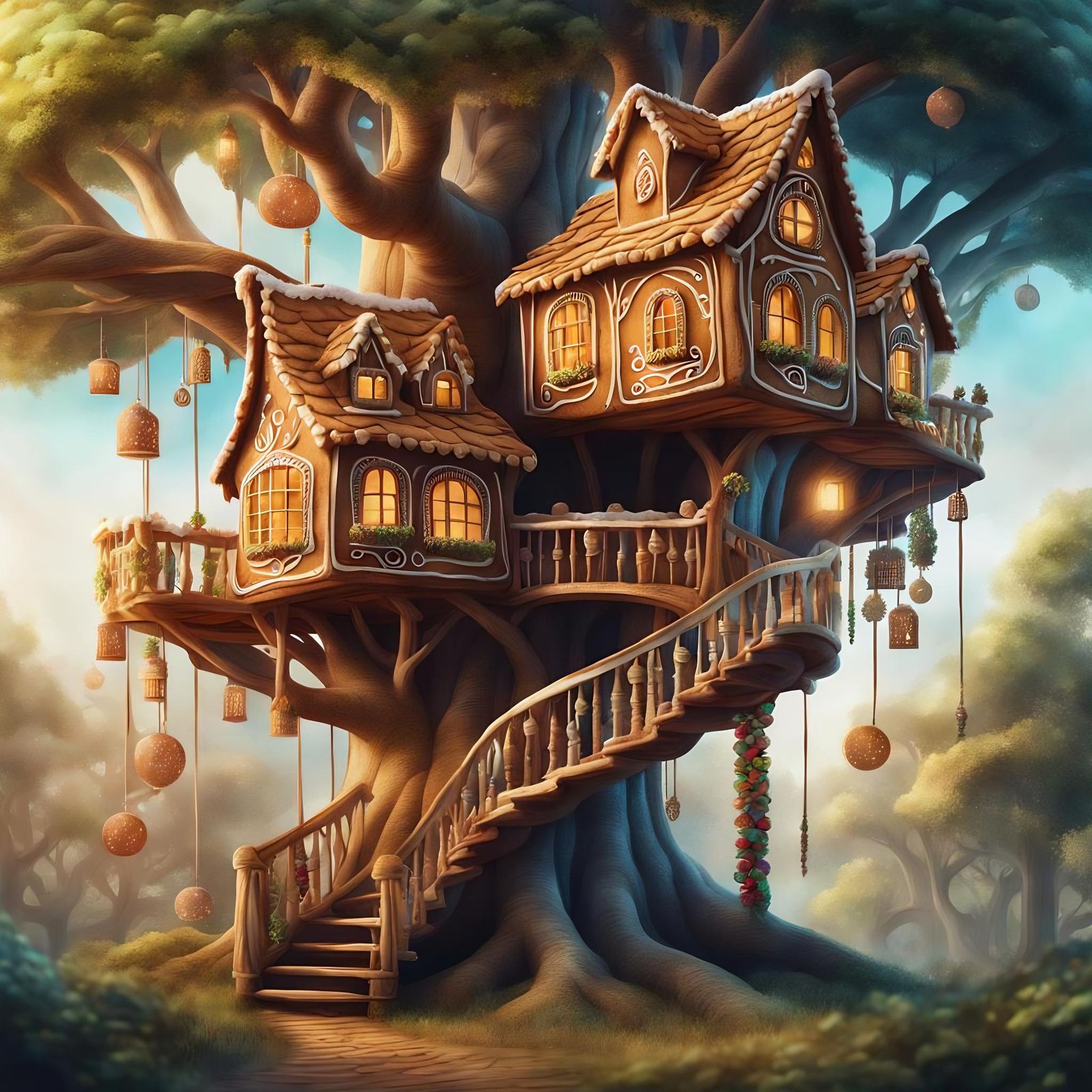 Gingerbread Treehouse - AI Generated Artwork - NightCafe Creator