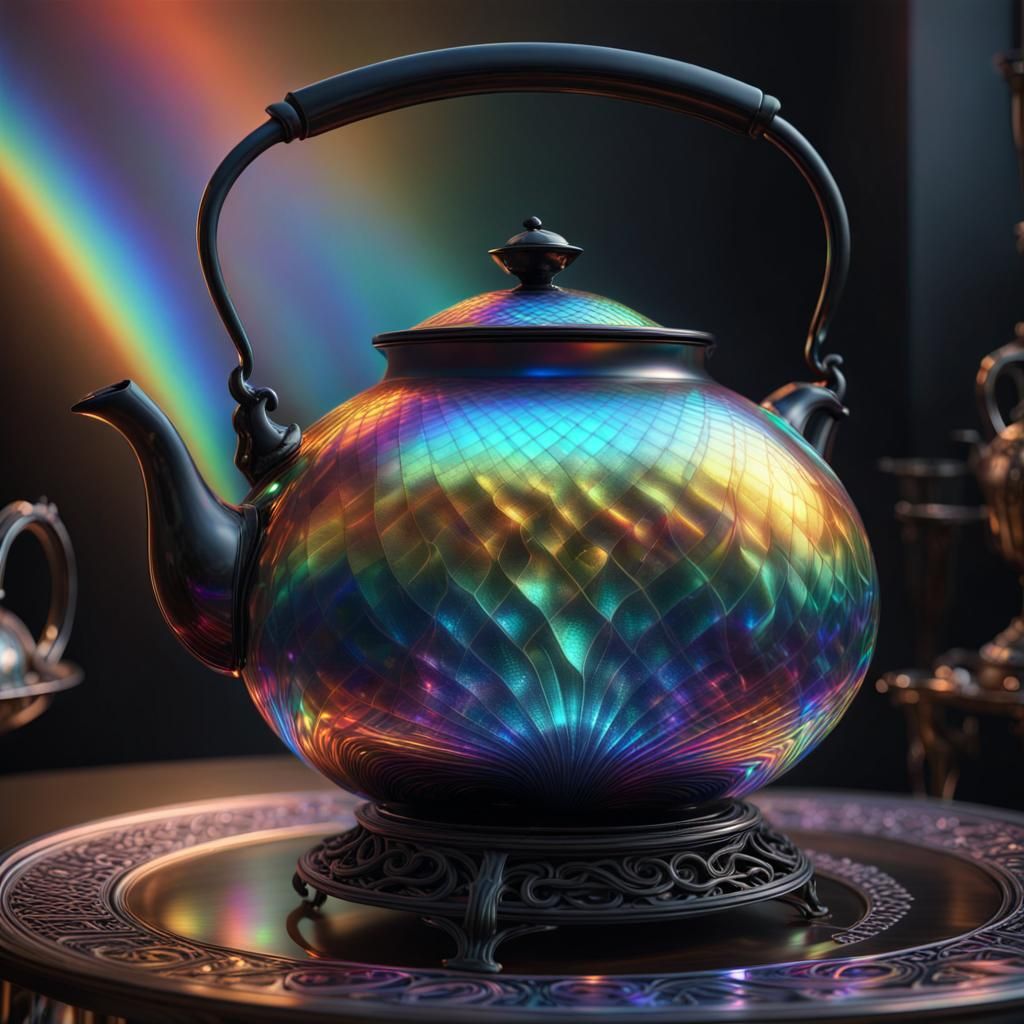 polychromatic Holographic Hologram of a Tempest in a black Iron Teapot ...