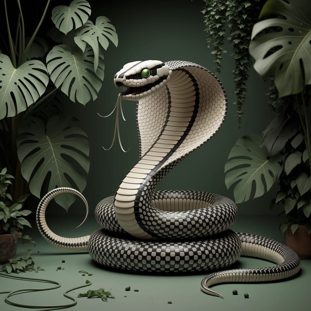 Cubist Skeleton Snake in a Fantastical Realm - AI Art
