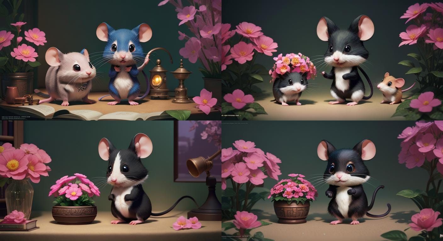 Cute adorable little The literate mouse, at home in the library. An ...