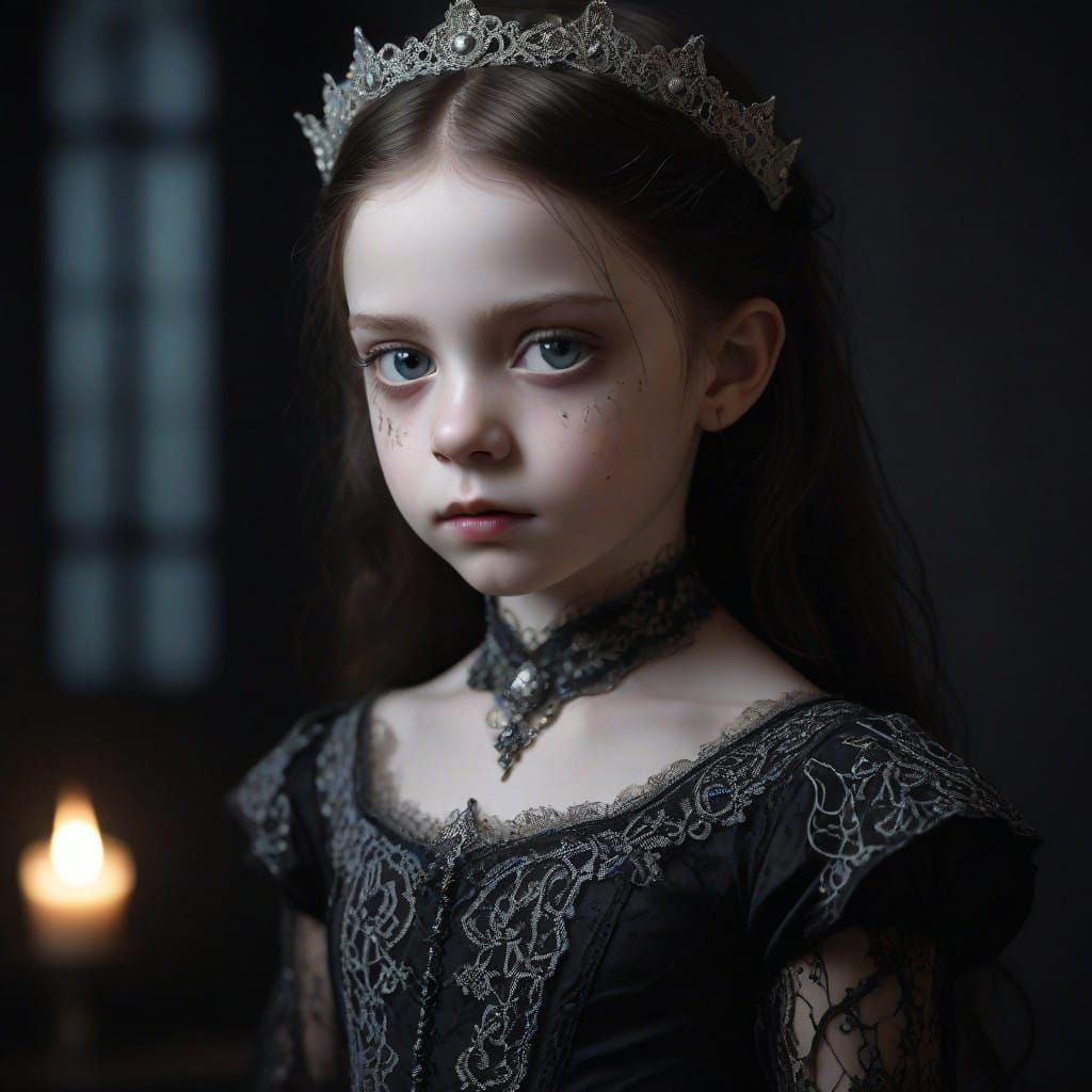 Hyper-realistic portrait photography. A gothic child of the Devil. Soft ...