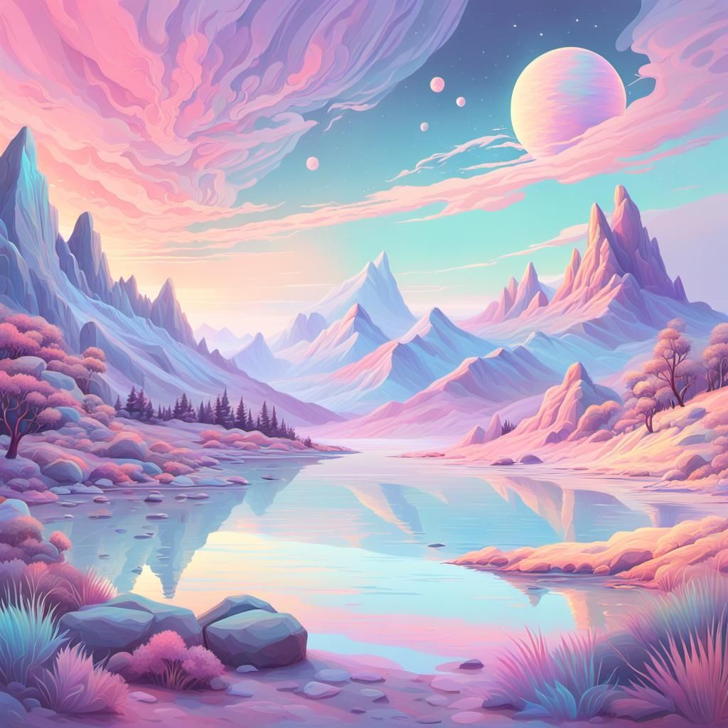 Scenes bathed in soft pastel hues, creating tranquil landscapes or ...