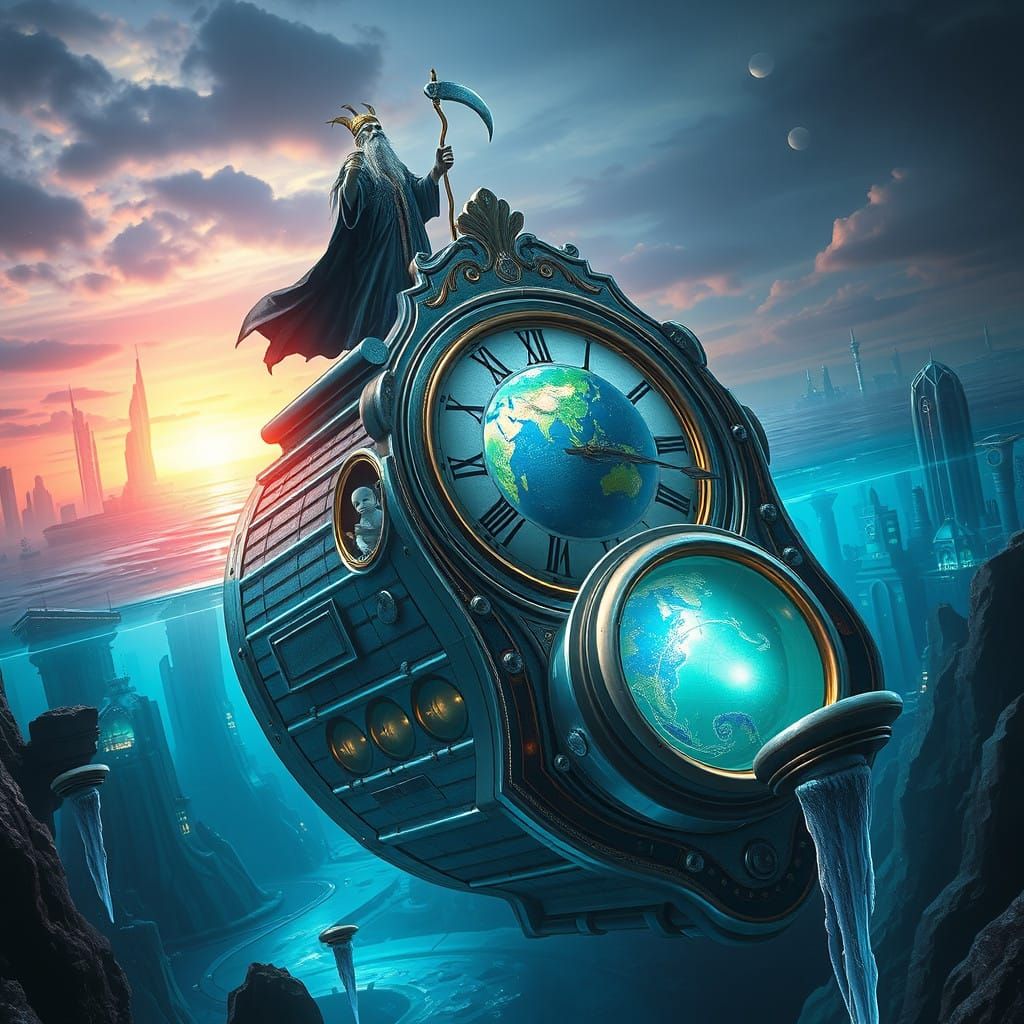 Majestic Timekeeper Spaceship Rises from Futuristi... - AI Art