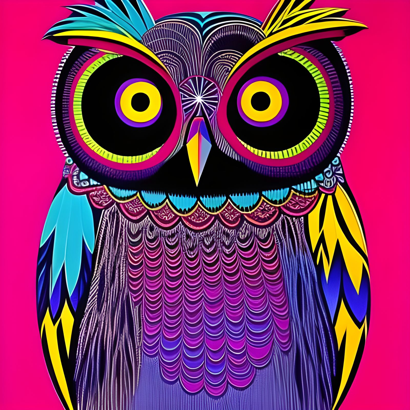 owl on a stage, art deco, pop art. 1960s, lsd, - AI Generated Artwork ...
