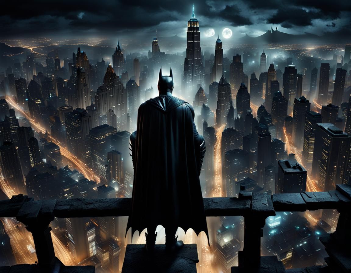 Batman, Gotham city at night, Christopher Nolan style, drama and ...