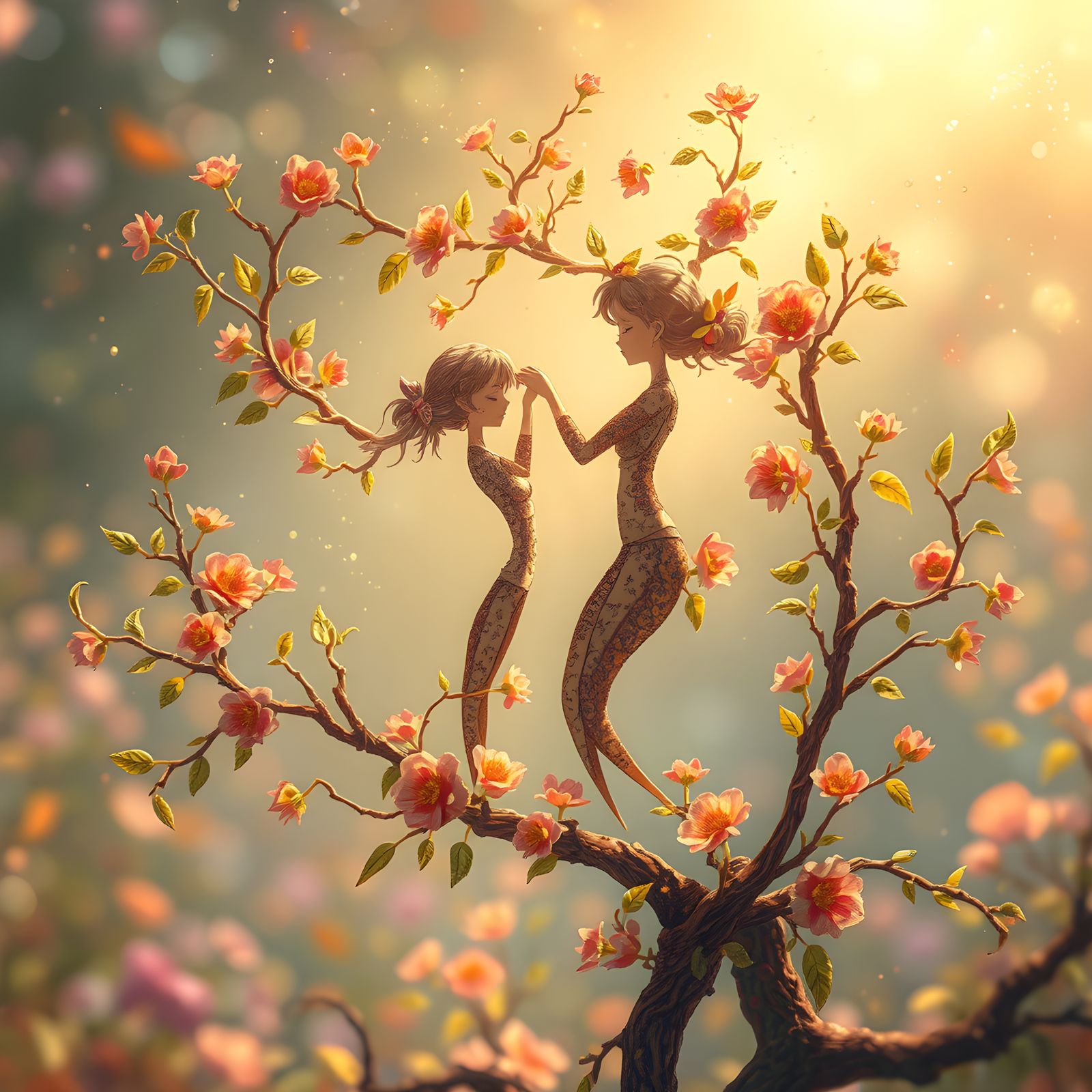 Twig mother and daughter - Whimsical Twigs Dancing in Love