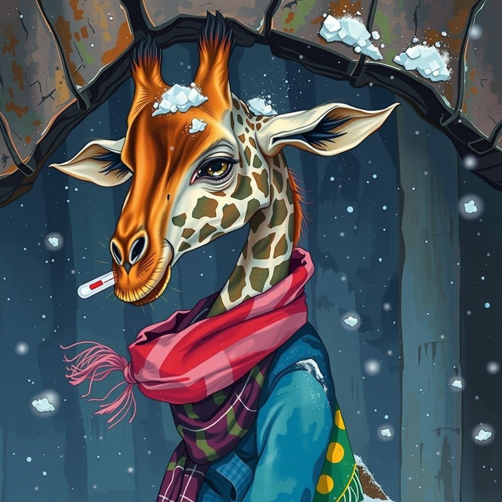 Poor sick giraffe - Fragile Giraffe in Blazing Blizzard Stor...