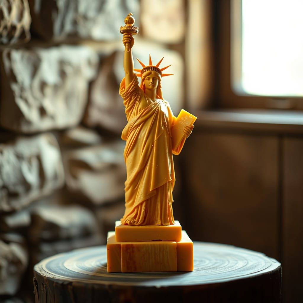 Rustic Cheese Statue of Liberty in Golden Hues - AI Art
