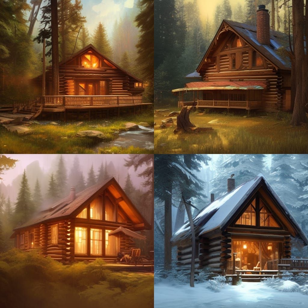 log cabin in a wooded, 8k resolution concept art portrait by Greg ...