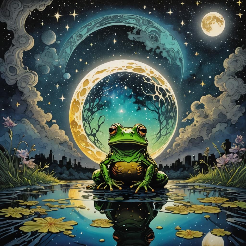 In the moon .A frog .. - AI Generated Artwork - NightCafe Creator