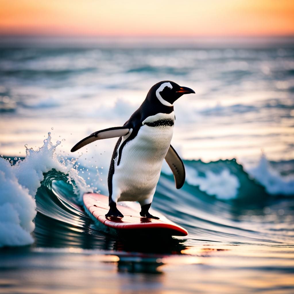 Surfing Penguin - AI Generated Artwork - NightCafe Creator