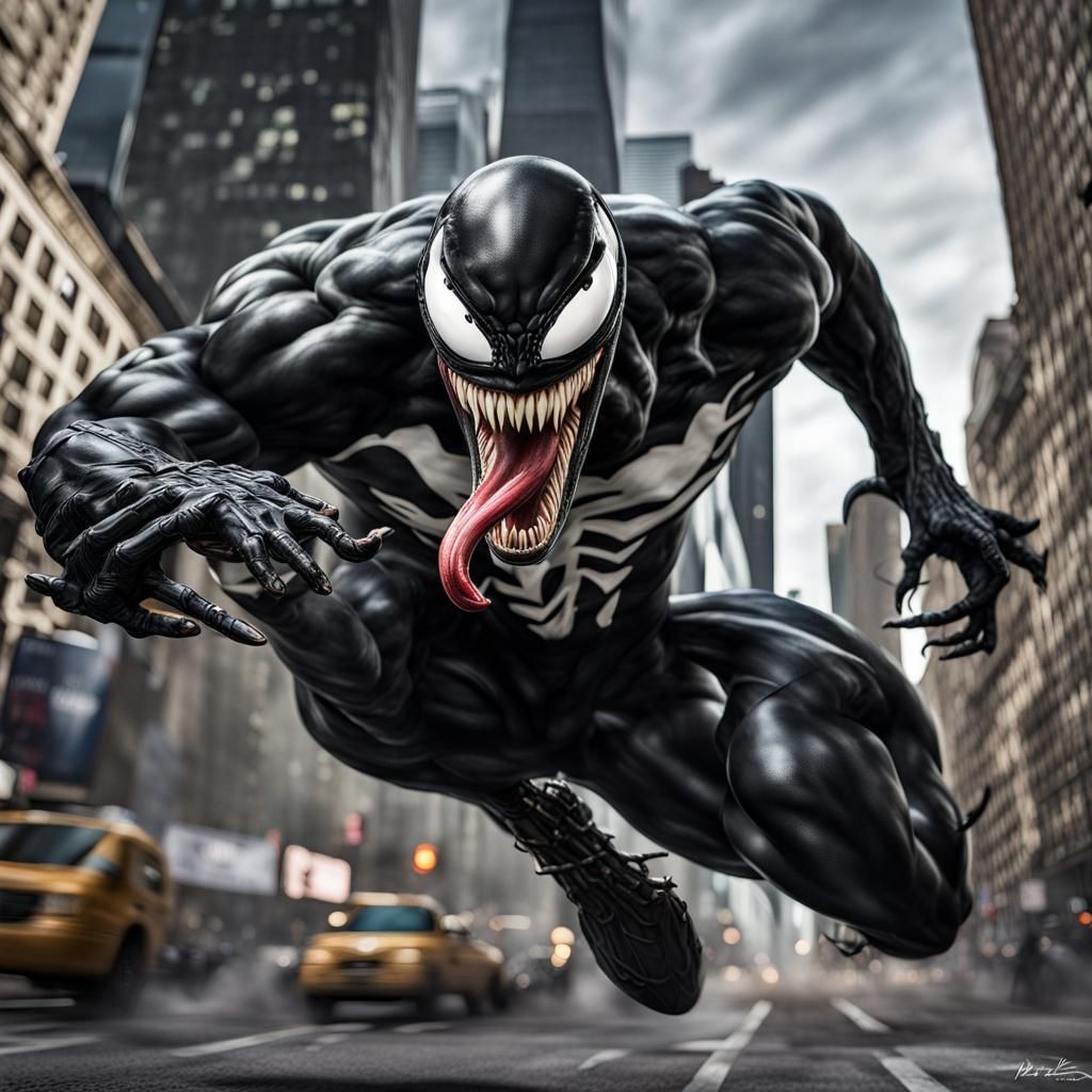 Venom swinging through New York City, Professional photograph, hyper ...