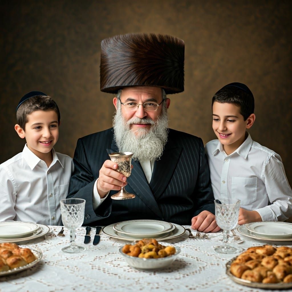 Vibrant Shabbat Table Setting in Orthodox Jewish T... - AI Art