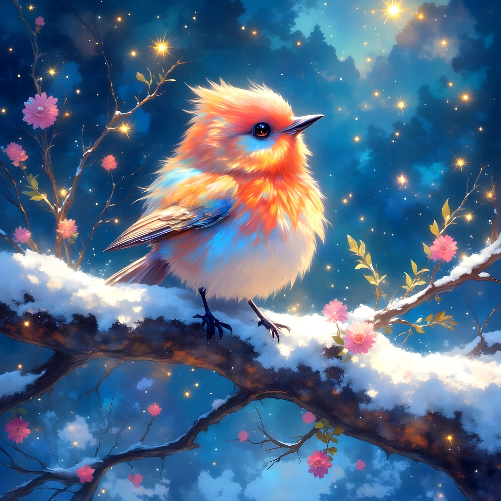 Whimsy - Cuddly Bird in Winter Wonderland