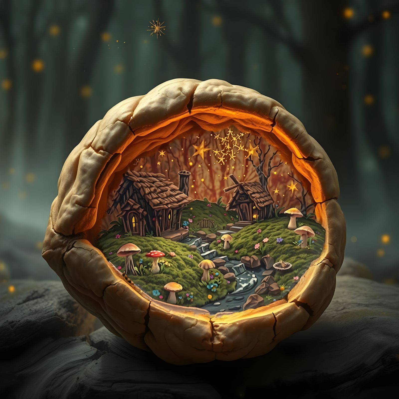 A cracked walnut with an outer surface that is rough and natural ...