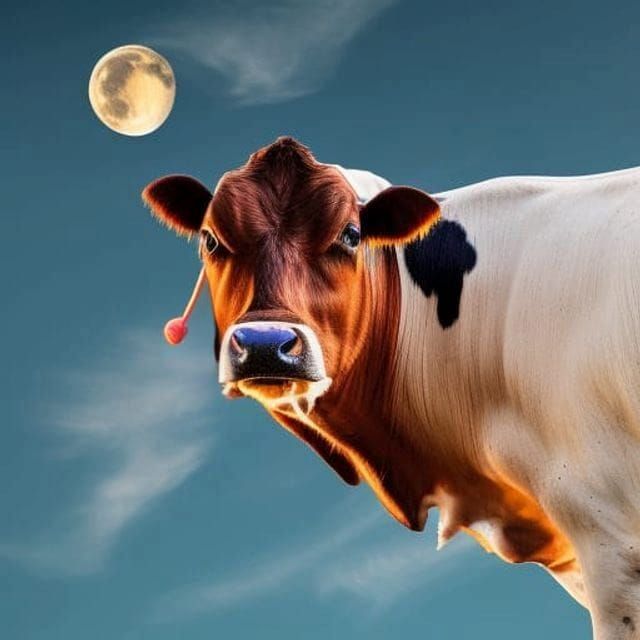 The cow over the moon realistic and colorful - AI Generated Artwork ...