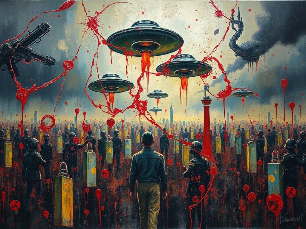 Alien attack - Dark War Scene in Giger-Inspired Style