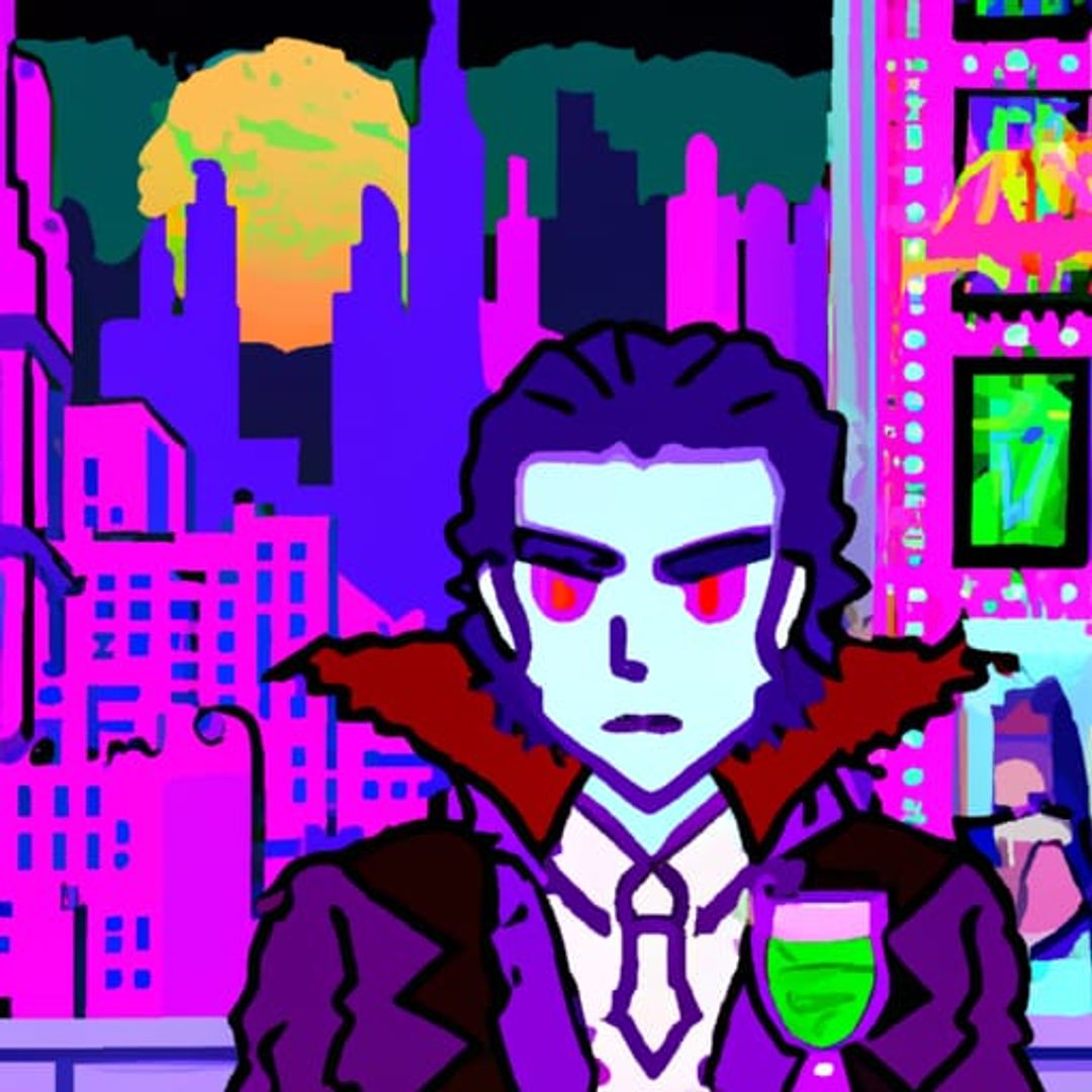 8-bit vampire in vaporwave neon world By James Ensor and Zinaida ...