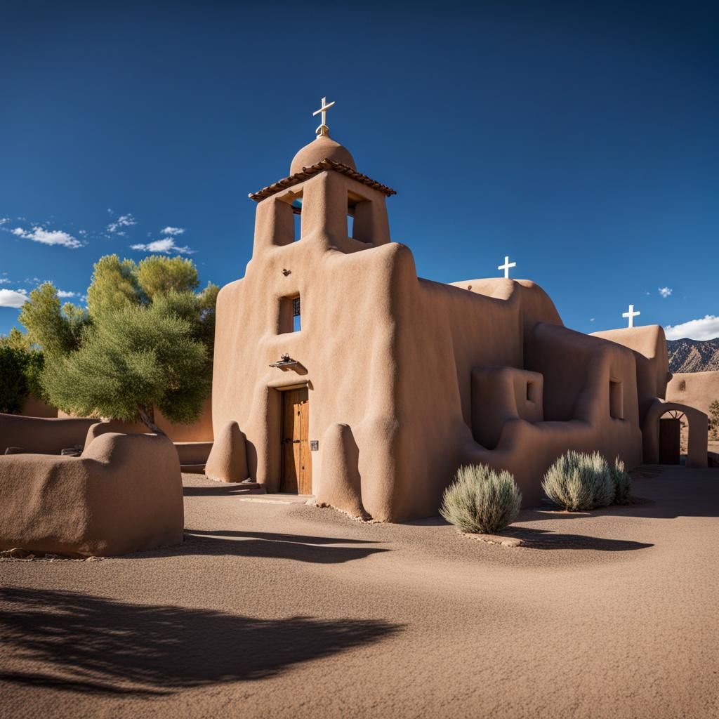 Pueblo style Adobe Mission Church in New Mexico - AI Generated Artwork ...