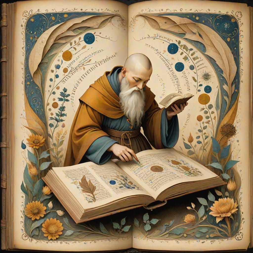 Ancient wisdom - Medieval Monk Studies Ancient Illuminated M...