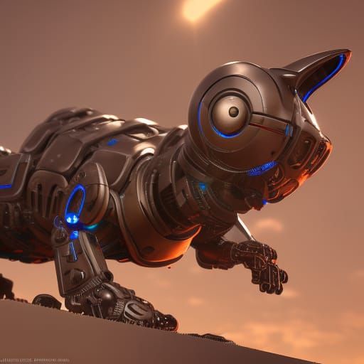 A cat intricate mech details, ground level shot, 8K resolution, Cinema ...