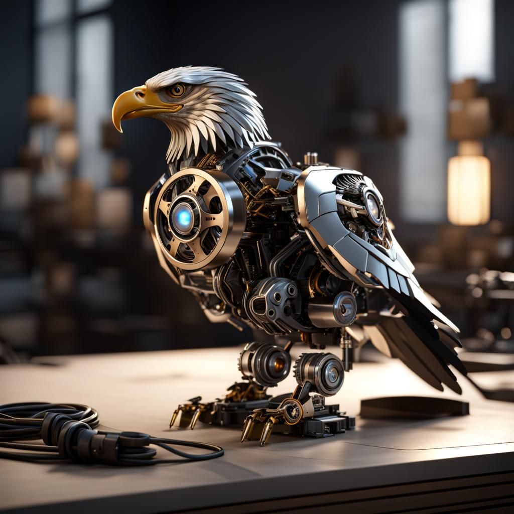 Robotic eagle, 8k unreal engine render, wires and gears, photorealistic - AI Generated Artwork ...