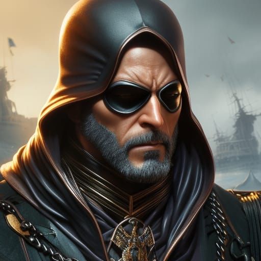Extremely detailed bald pirate with eye patch, a scar like Captain ...