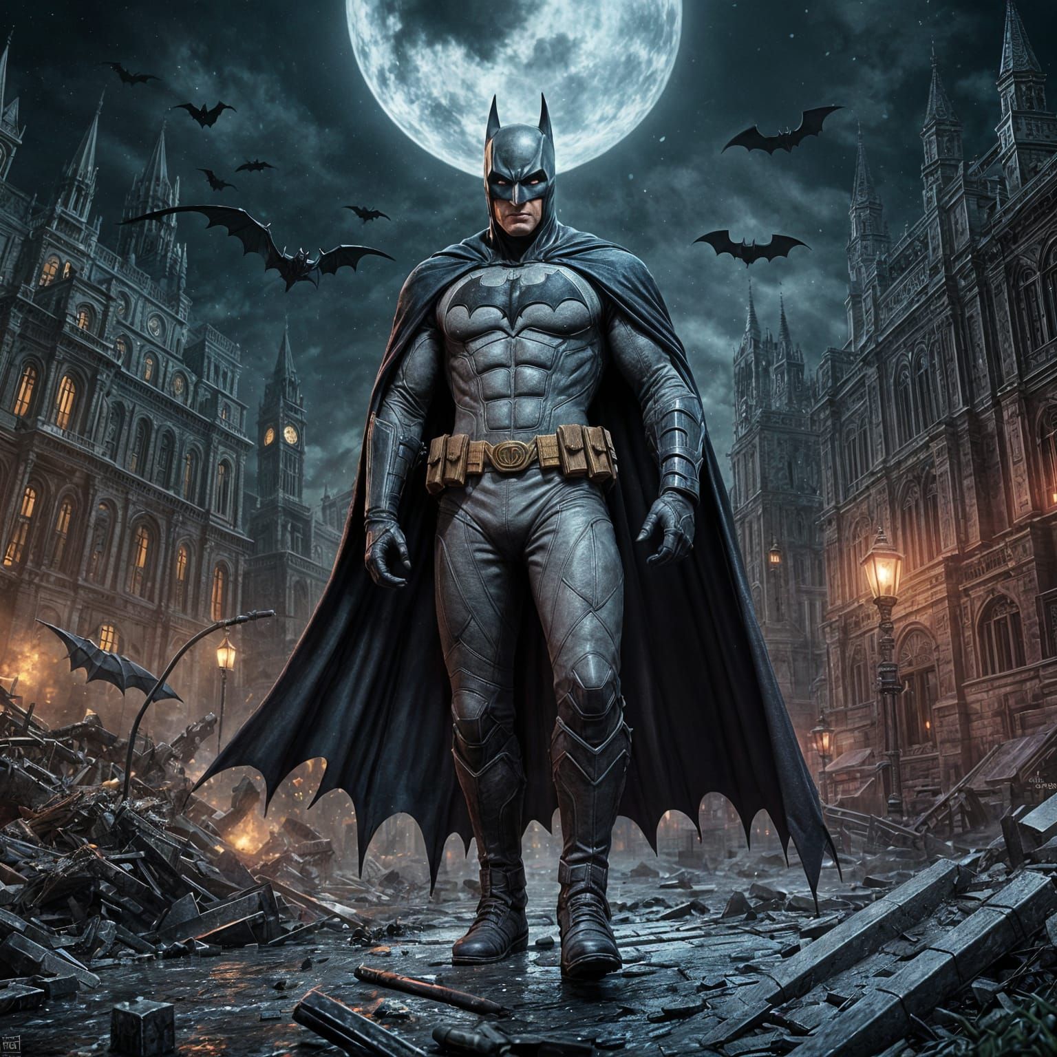 Surreal Batman Scene in Fantastical Deep Color - AI Art