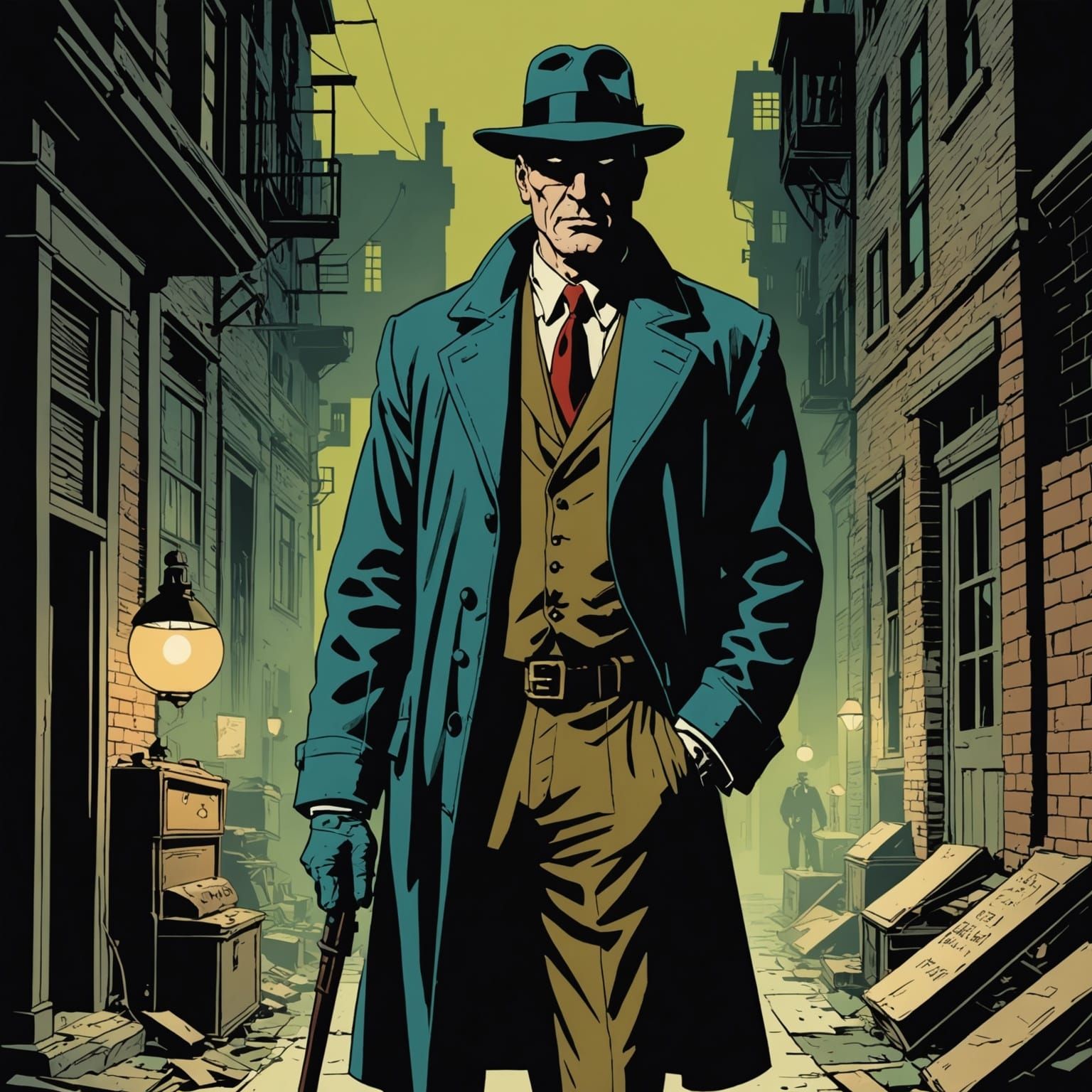 Dark Gothic Spirit Detective in Mike Mignola Style - AI Art