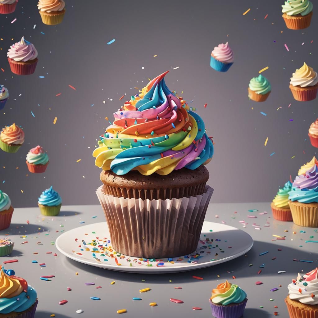 Delicious rainbow cupcake with sprinkles on table - AI Generated ...