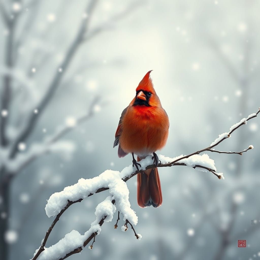 Exquisite Hyper-Realistic Cardinal in Winter Wonde... - AI Art